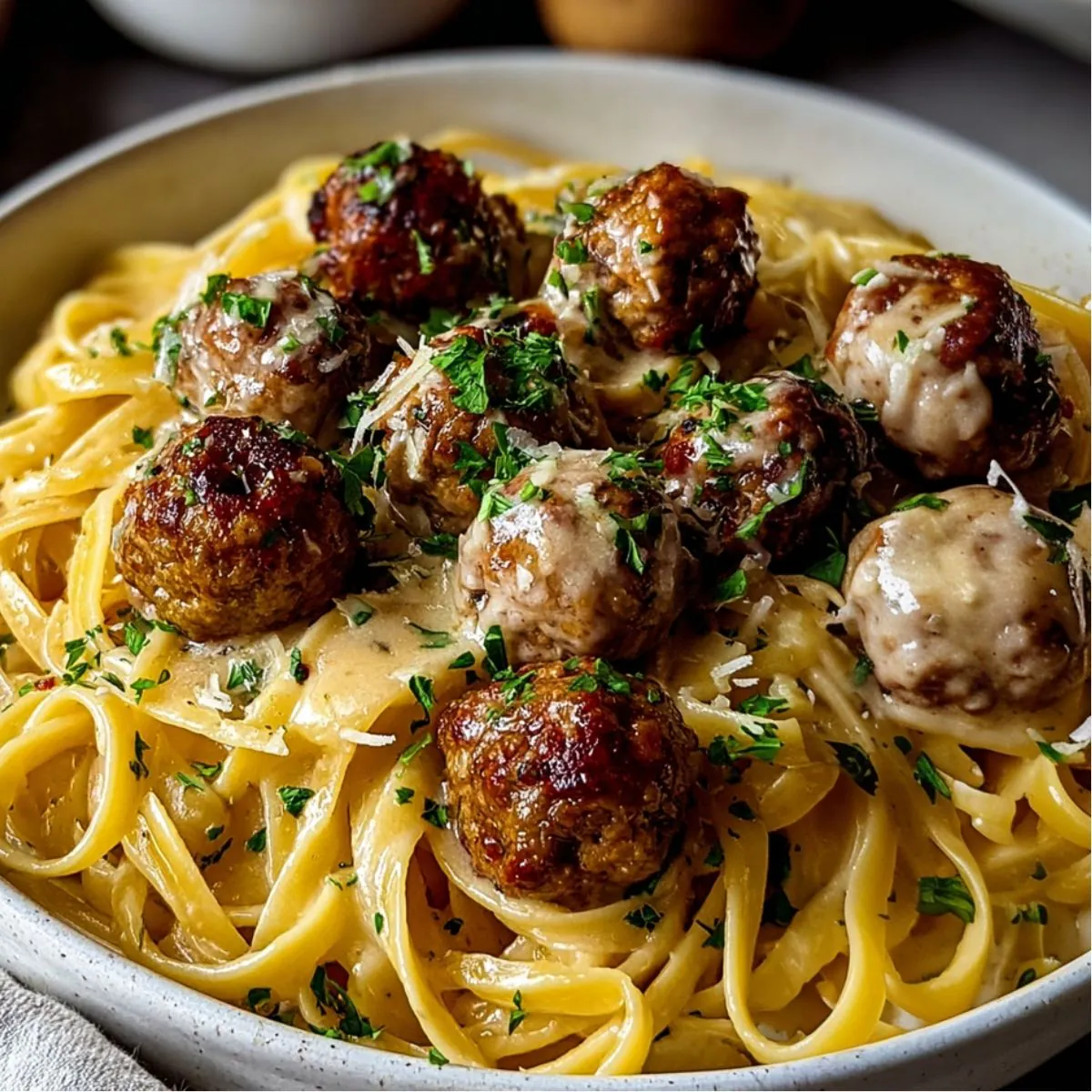 Parmesan Linguine & Garlic Butter Meatballs